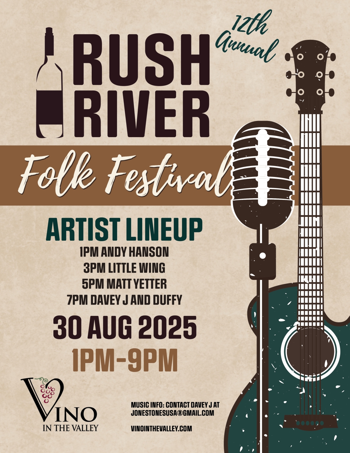 12th Annual Rush River Folk Festival at Vino in the Valley - Vino in the Valley